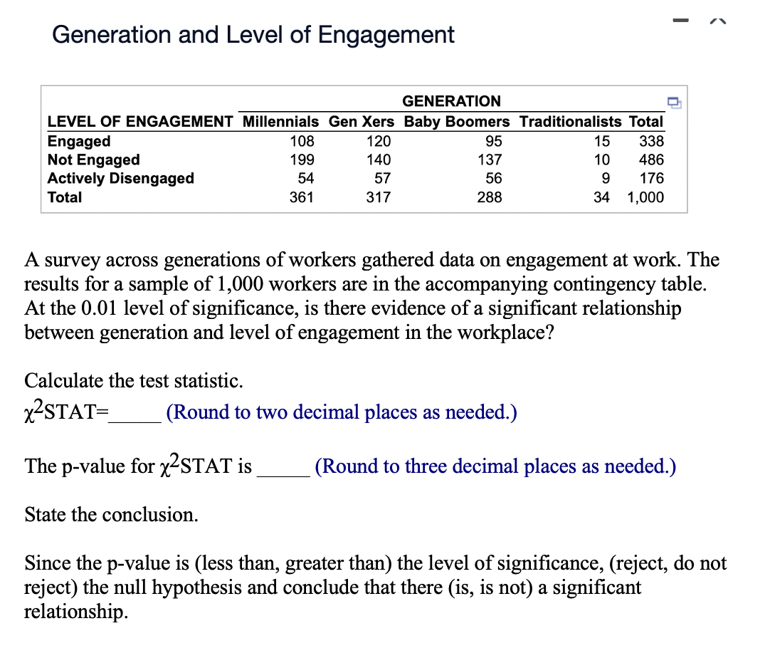 Solved Generation and Level of Engagement A survey across | Chegg.com