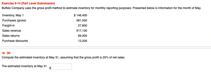 Solved Exercise 9-14 (Part Level Submission) Buffalo Company | Chegg.com