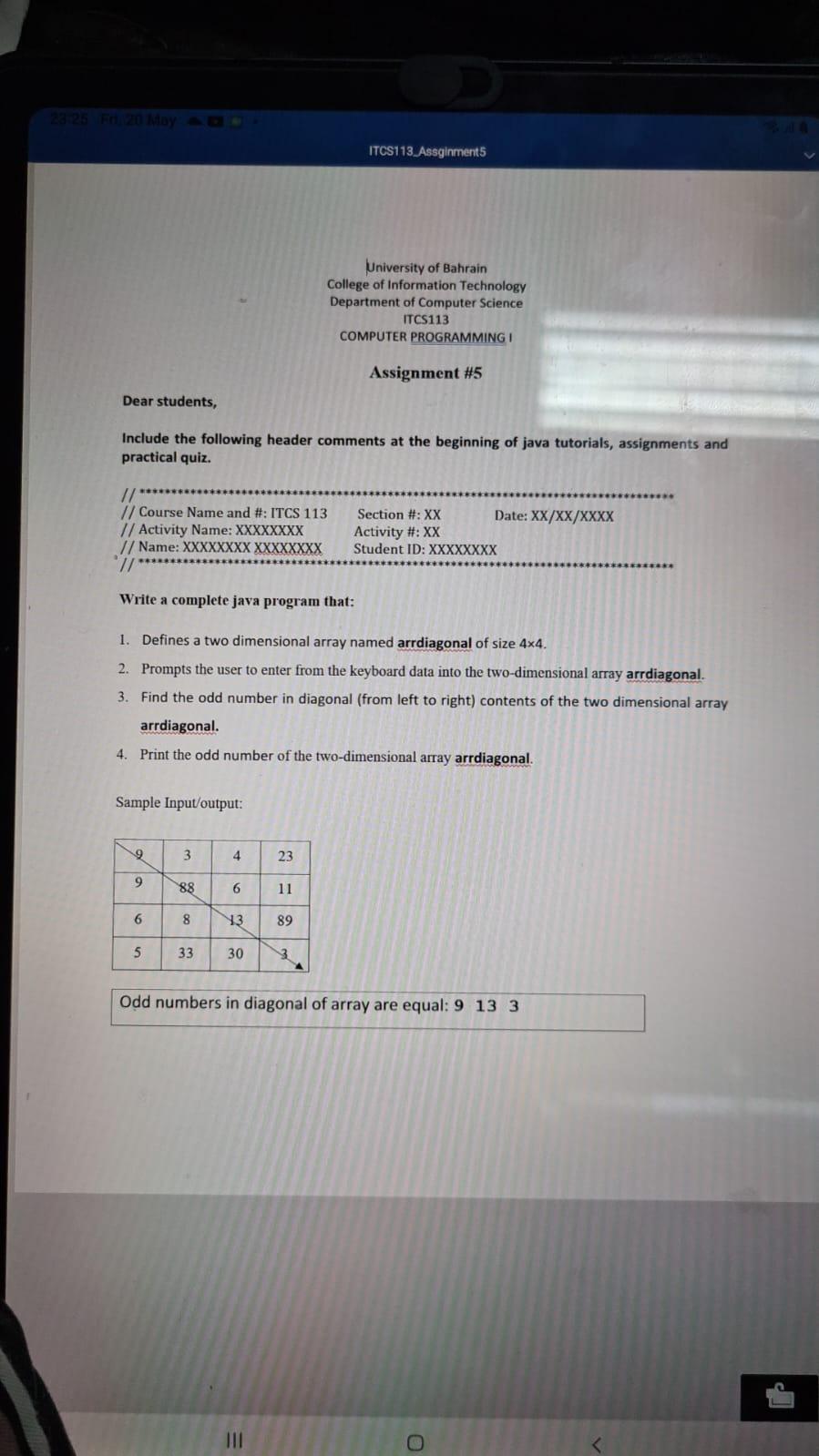 Solved ITCS113. Assginment5 University of Bahrain College of | Chegg.com