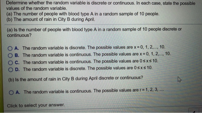 Solved Determine Whether The Random Variable Is Discrete Or 