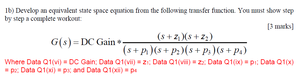Solved La Obtain The State Space Equations For The