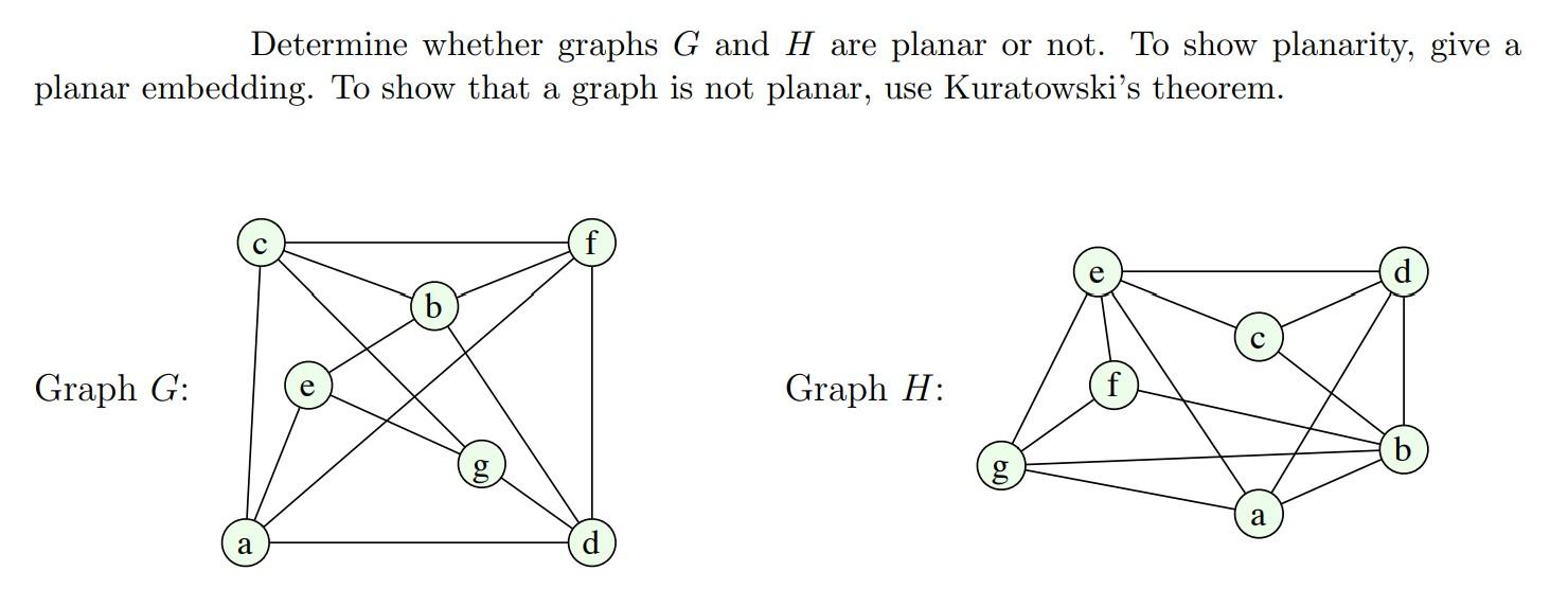Solved Determine whether graphs G and H are planar or not. | Chegg.com