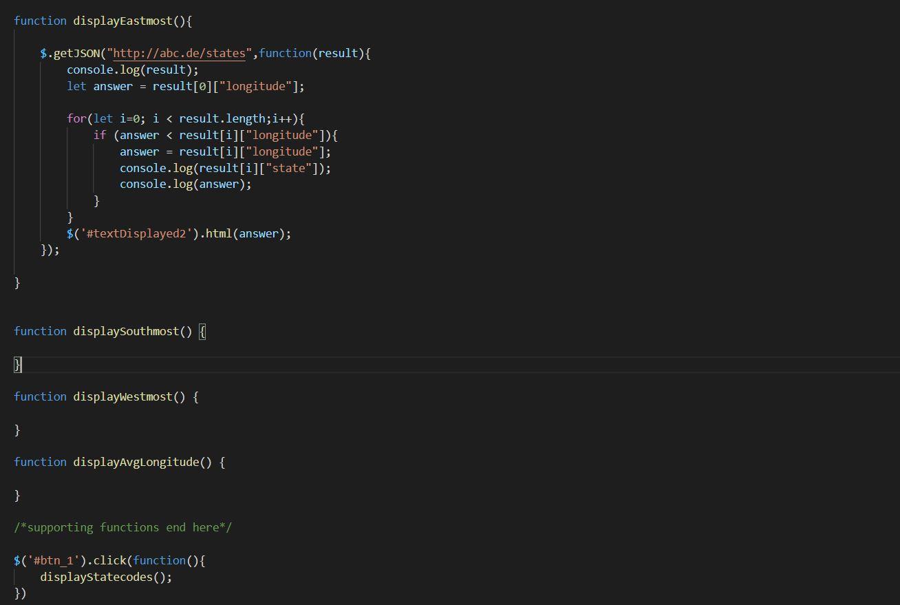 JAVASCRIPT. 1. Complete the displaySouthmost | Chegg.com