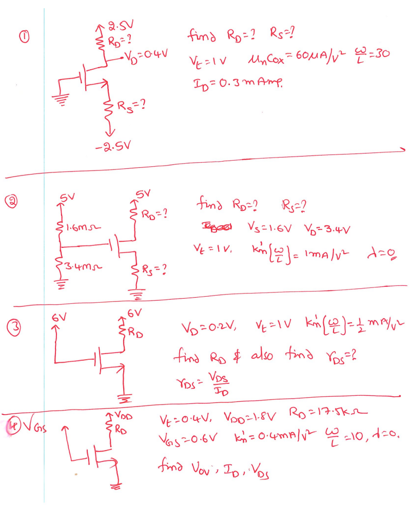 Solved find RD= ? RS= ? Vt=1 VμnC0x=60μA/V2Lω=30ID=0.3mAmp. | Chegg.com