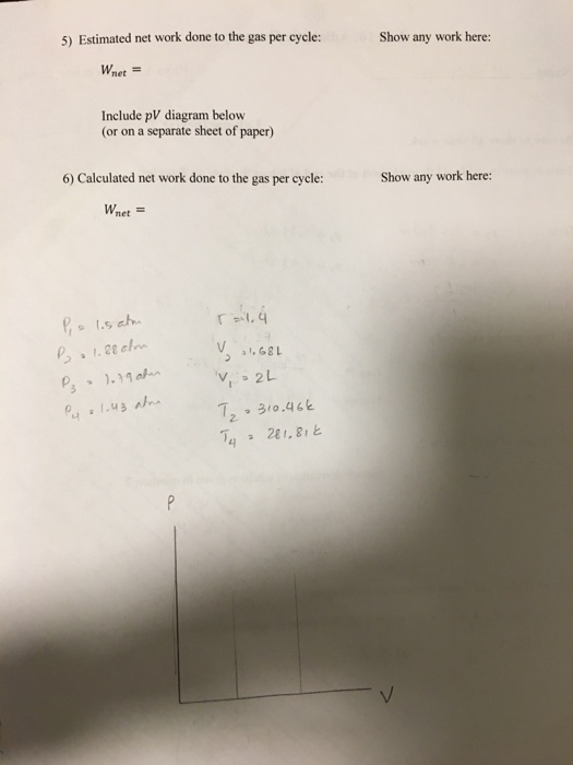 Solved 5) Estimated net work done to the gas per | Chegg.com