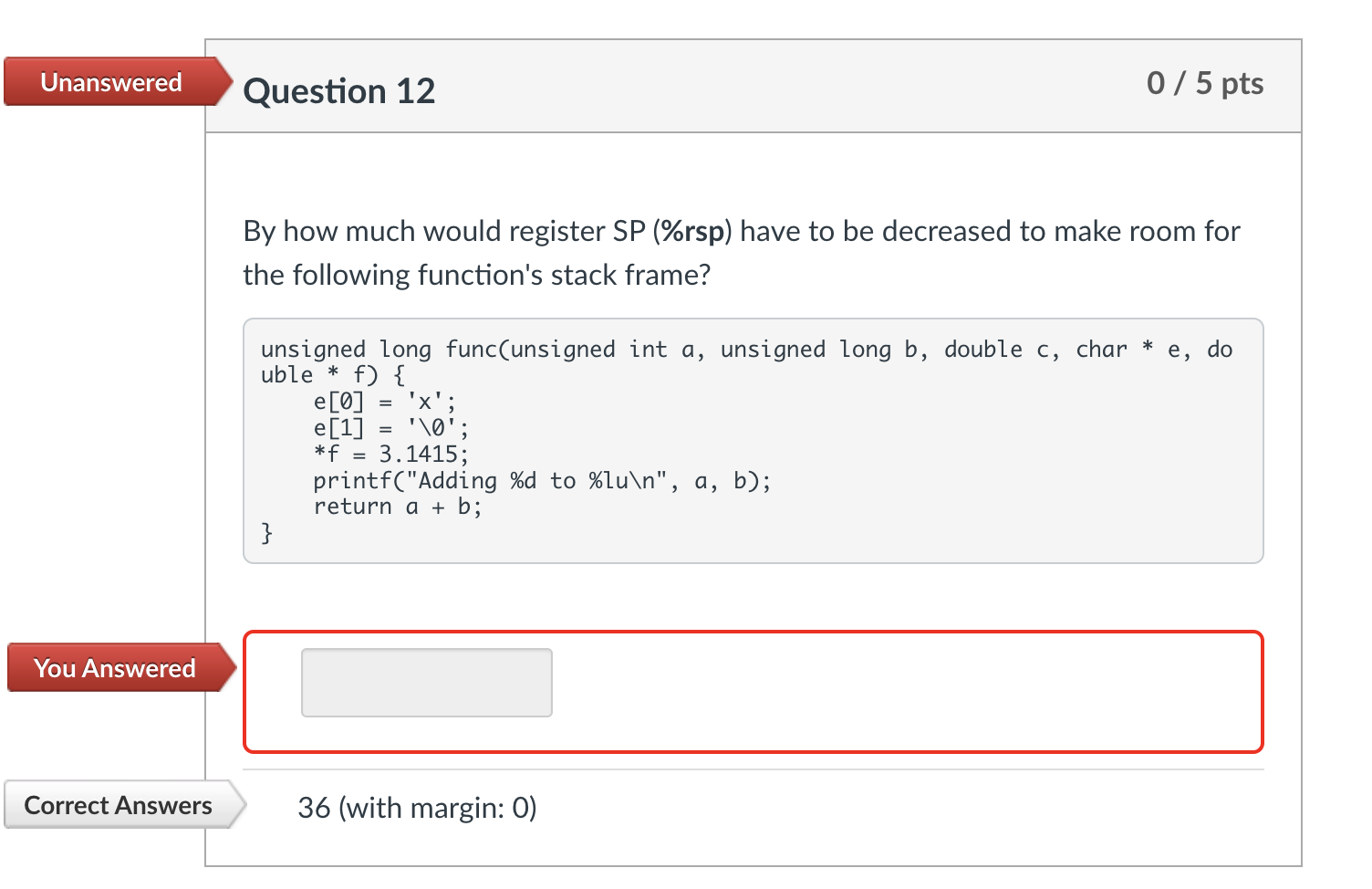 Solved By how much would register SP (\%rsp) have to be | Chegg.com