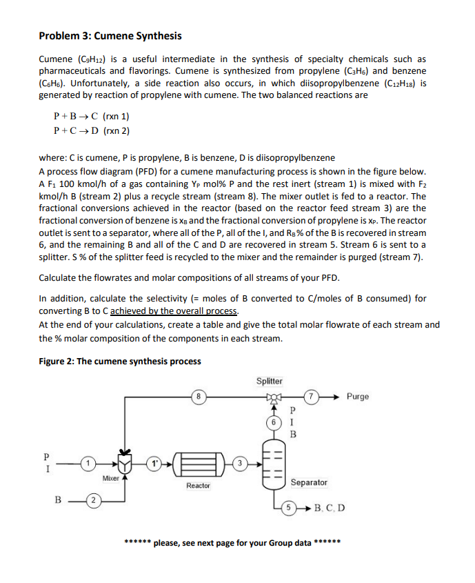 Solved Problem 3: Cumene Synthesis Cumene (CHız) is a useful | Chegg.com