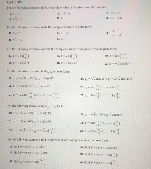 Solved ALGEBRAIC For the following exercises, find the | Chegg.com
