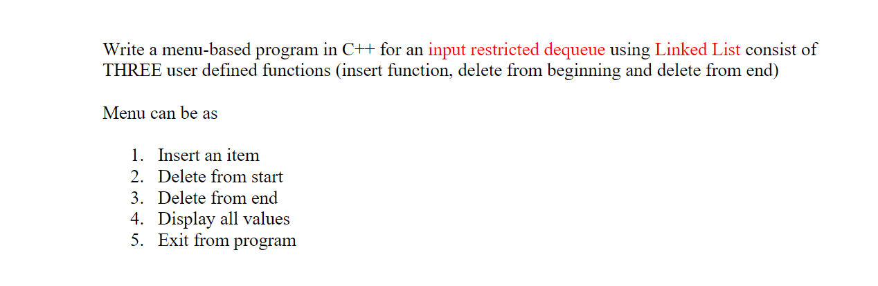 Solved Write a menu-based program in CH for an input | Chegg.com