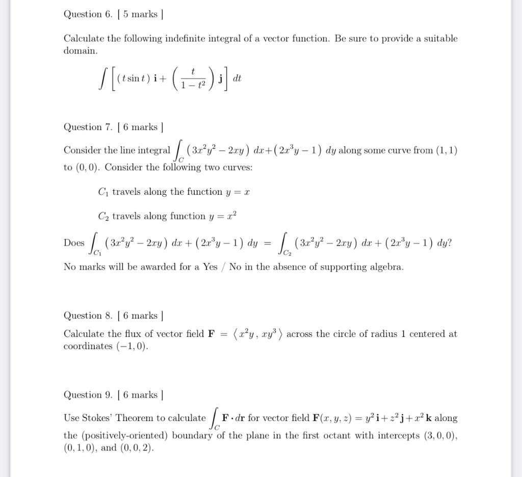 Solved Question 6. 5 marks Calculate the following | Chegg.com