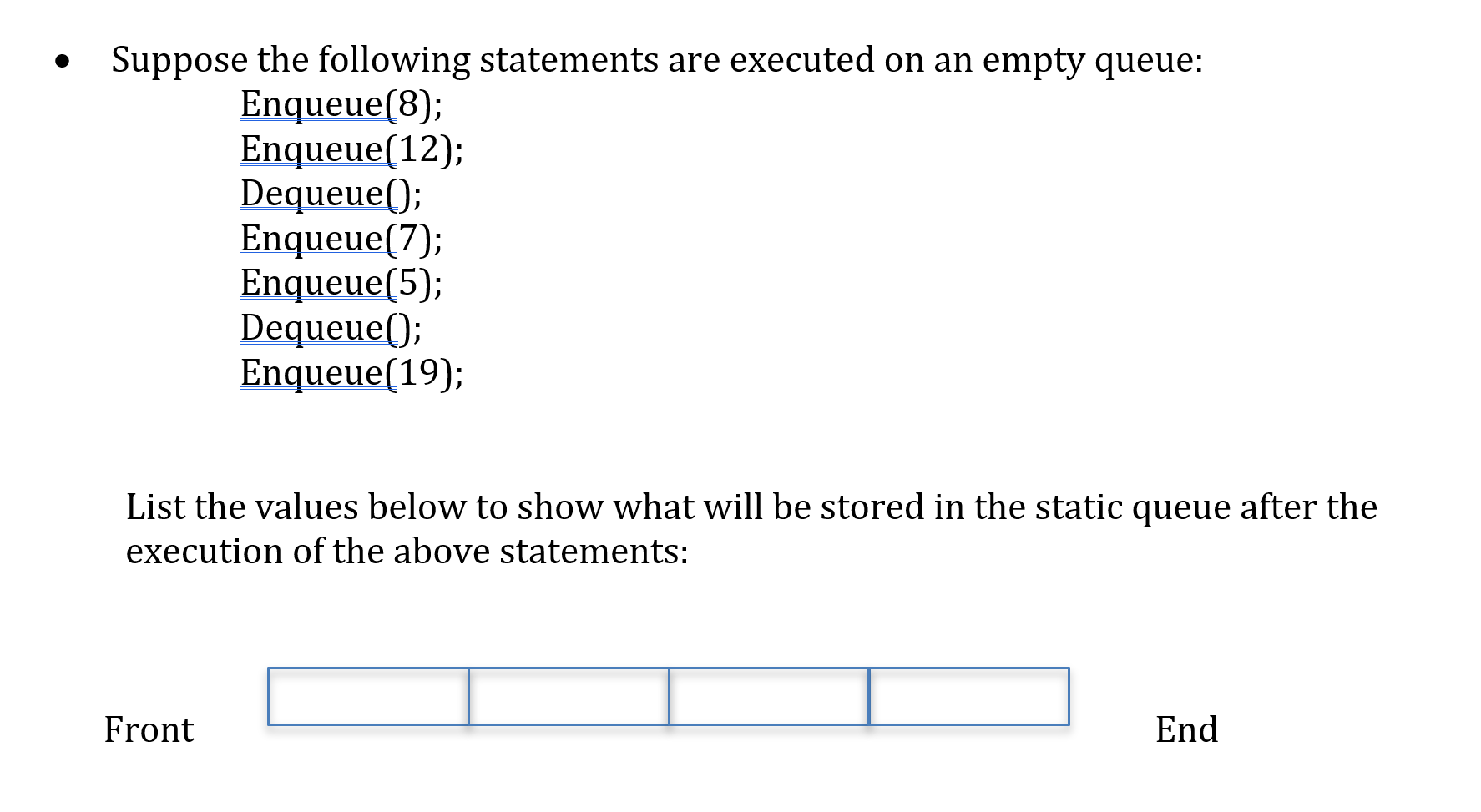 Solved Suppose the following statements are executed on an | Chegg.com