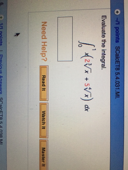 Solved 7. 0/1 points 1 Previous Answers SCalcET8 5.4.043.MI | Chegg.com