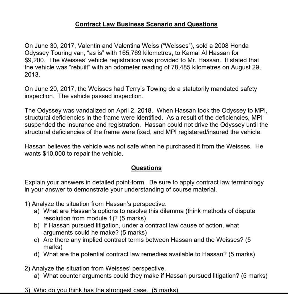 Solved Contract Law Business Scenario and Questions On June | Chegg.com