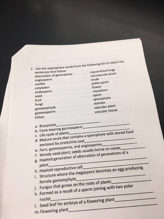 Solved 2. Use the appropriate words from the following to | Chegg.com