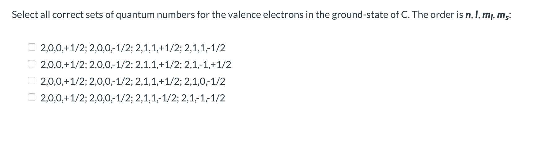 Solved Select all correct sets of ﻿quantum numbers for the | Chegg.com