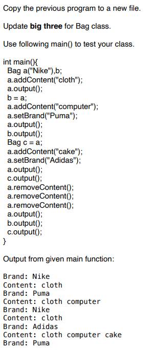 Continue with Bag class:Copy the previous program to | Chegg.com