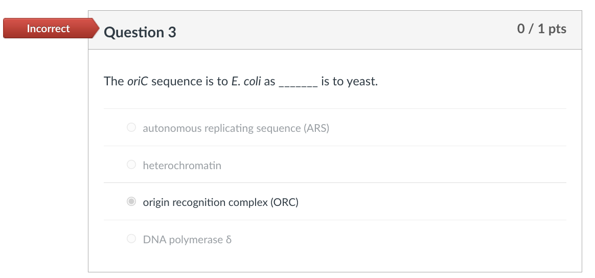 Solved The oriC sequence is to E. coli as is to yeast. | Chegg.com