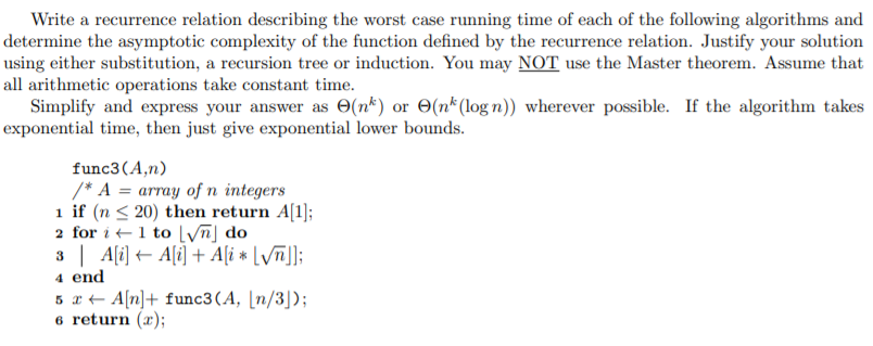 Solved Write a recurrence relation describing the worst case | Chegg.com
