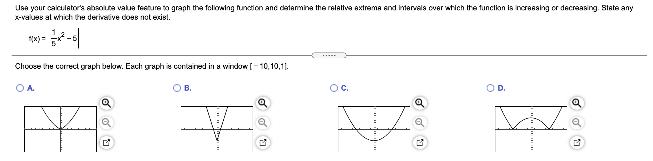 Solved Use your calculator's absolute value feature to graph | Chegg.com
