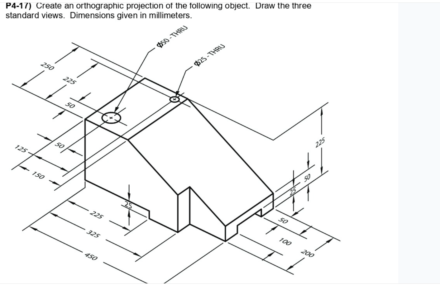 Solved P4-17) Create an orthographic projection of the | Chegg.com