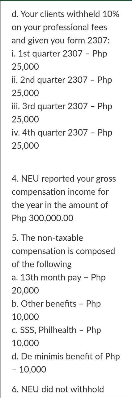FILING OF ANNUAL INCOME TAX RETURN FOR A MIXED-INCOME | Chegg.com