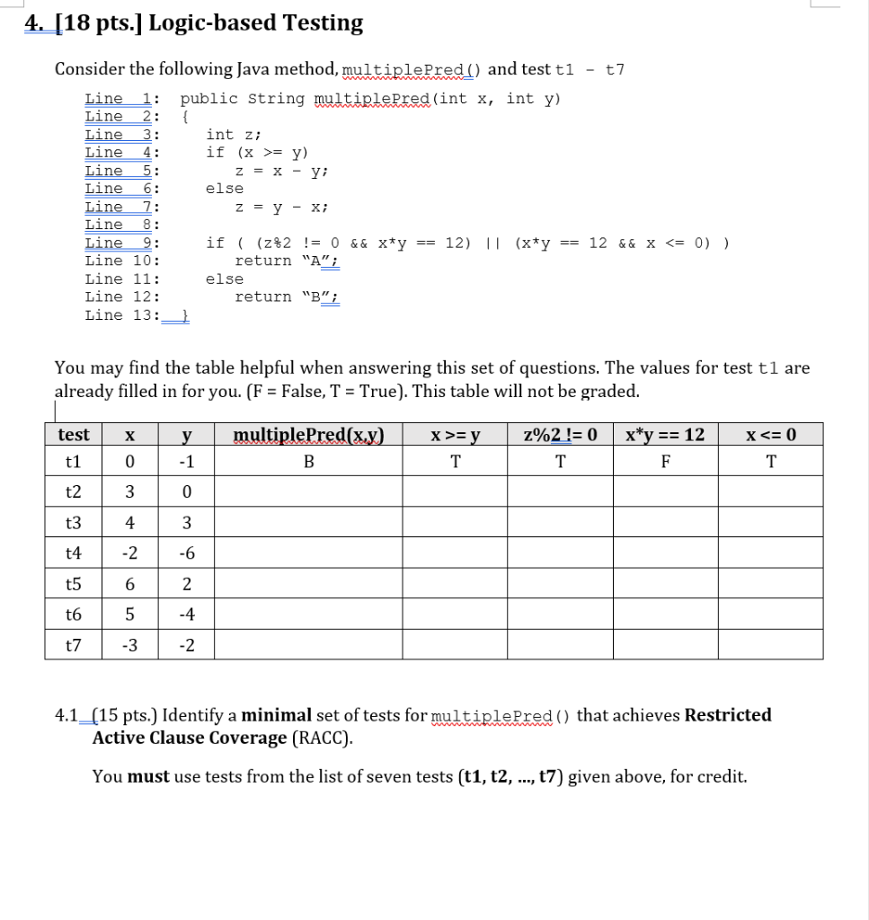 Solved [18 Pts ] Logic Based Testing Consider The Following