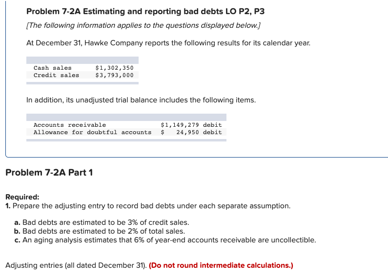 Solved Problem 7-2A Estimating and reporting bad debts LO | Chegg.com