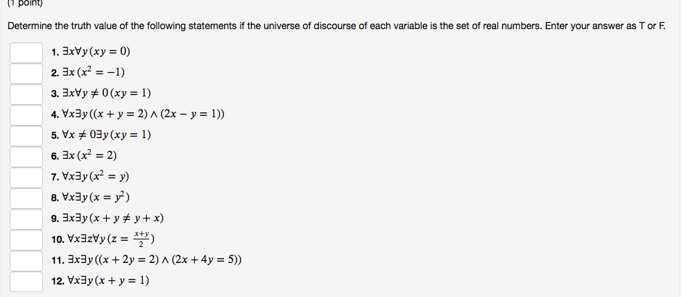 Solved 1 Point Determine The Truth Value Of The Following