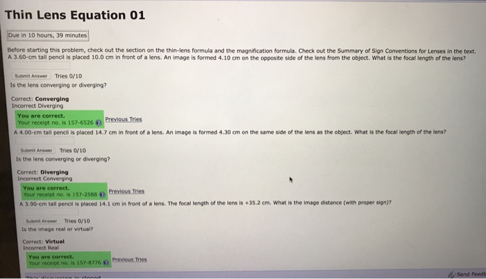 Solved Thin Lens Equation 01 Due In 10 hours, 39 minutes | Chegg.com
