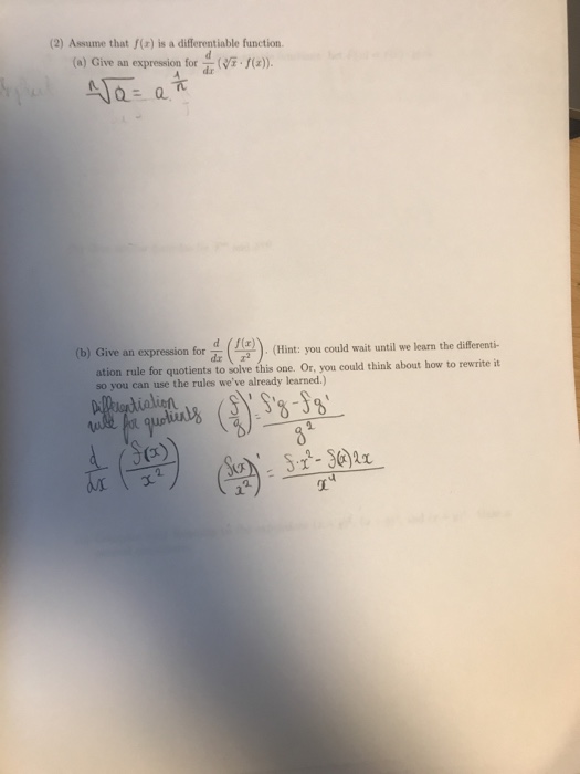 Solved (2) Assume that f(x) is a differentiable function (a) | Chegg.com