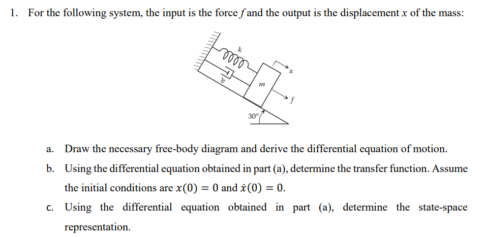 Solved 1 For The Following System The Input Is The Force F 