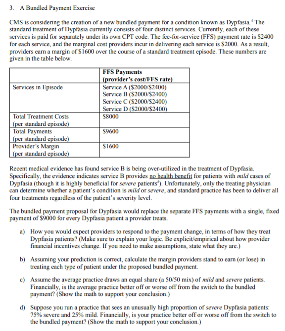 Solved 3. A Bundled Payment Exercise CMS is considering the | Chegg.com