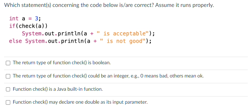 Solved Which statement(s) concerning the code below is/are | Chegg.com