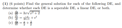 Solved (1) (6 points) Find the general solution for each of | Chegg.com