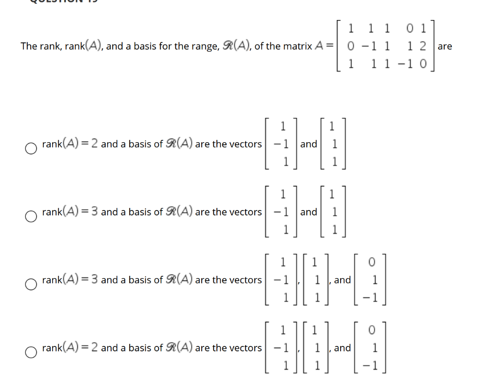 Solved The rank, rank(A), and a basis for the range, R(A), | Chegg.com