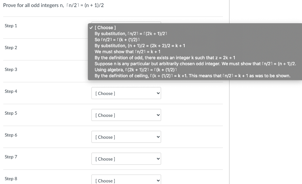 Solved Prove for all odd integers n, in/21 = (n + 1)/2 Step | Chegg.com