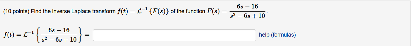 Solved (10 ﻿points) ﻿Find the inverse Laplace transform | Chegg.com