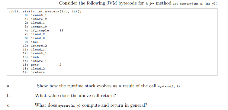 Consider the following JVM bytecode for a j-- method | Chegg.com