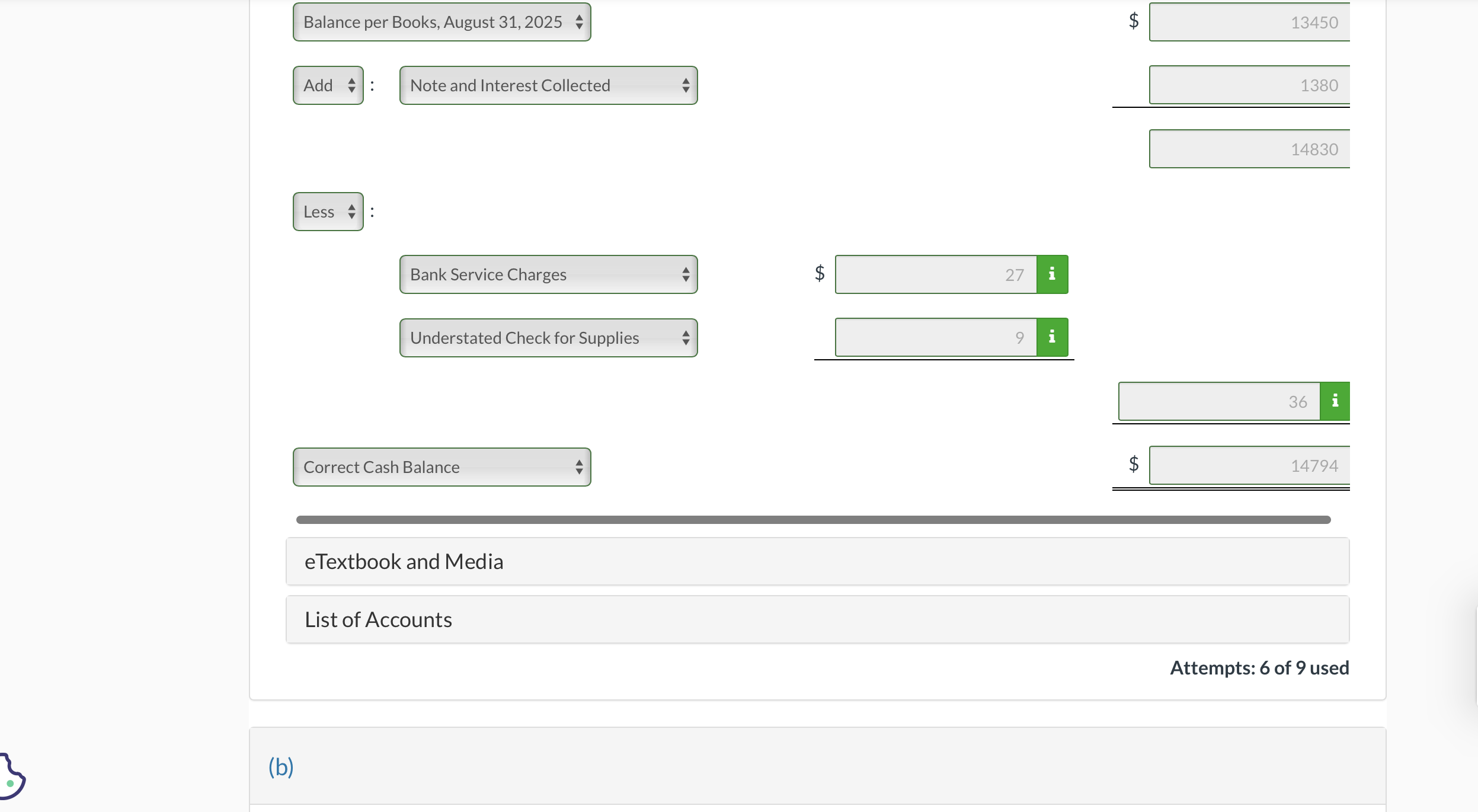 Solved Balance per Bank Statement, August 31, 2025 औ $ Add → | Chegg.com