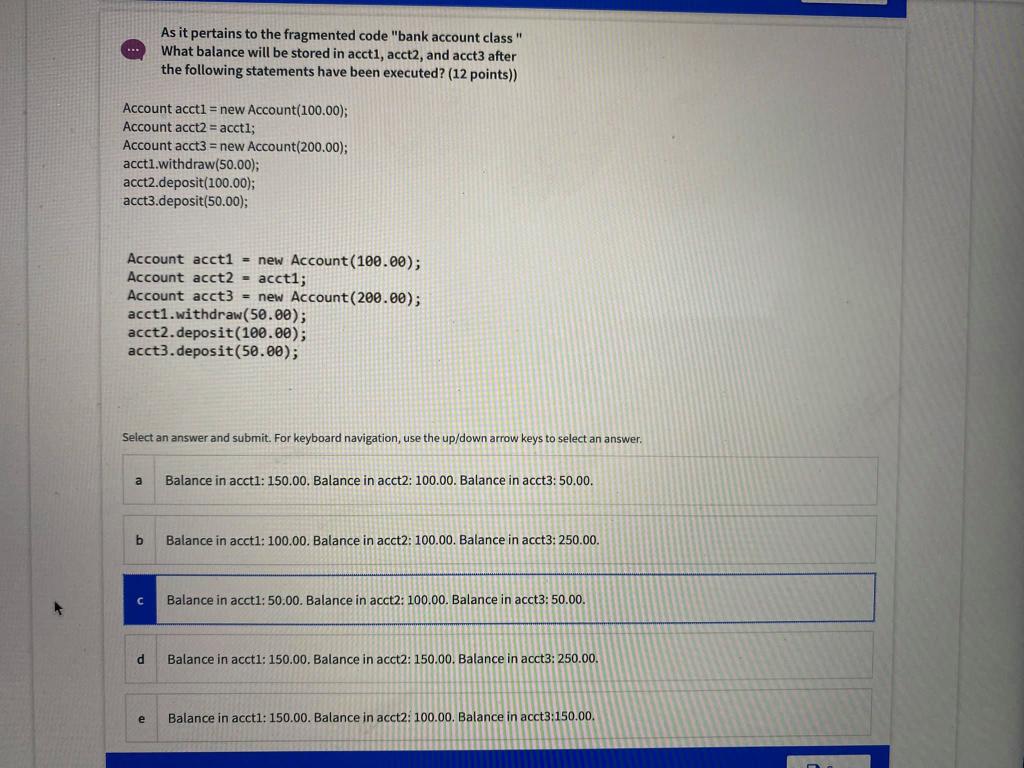 Solved As it pertains to the fragmented code "bank account | Chegg.com