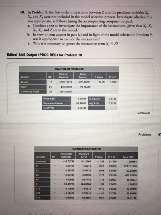 Solved 10. In Problem 9, the first-order interactions | Chegg.com