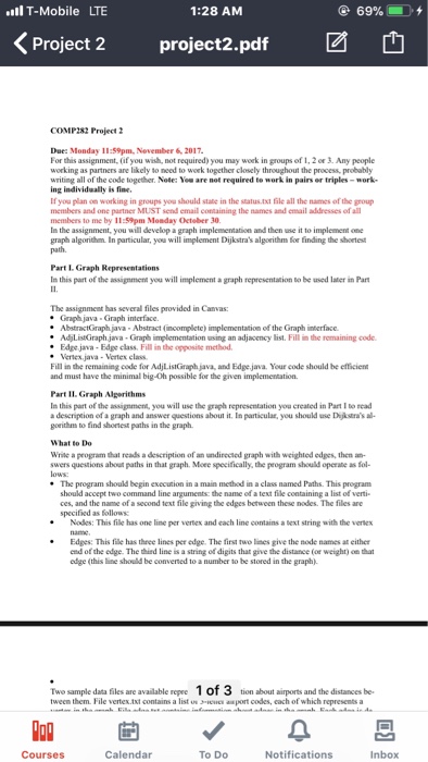 Solved ll T-Mobile LTE 1:28 AM くProject 2 project2.pdf 团也 | Chegg.com