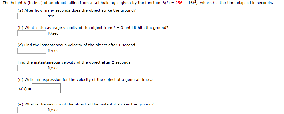 Solved The Height H In Feet Of An Object Falling From A