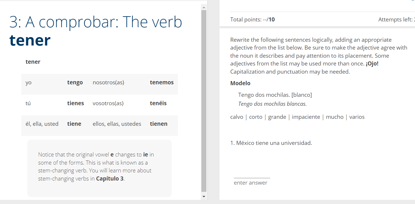 3: A comprobar: The verb Total points: −−/10 Attempts | Chegg.com