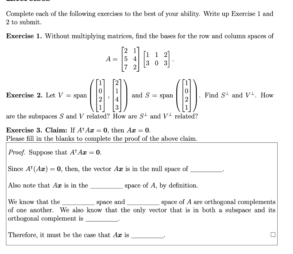 Solved Complete each of the following exercises to the best | Chegg.com