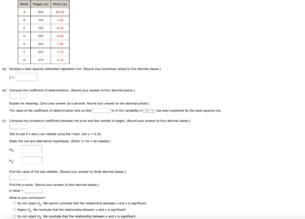 Solved (a) Develop a least squares estimated regression | Chegg.com