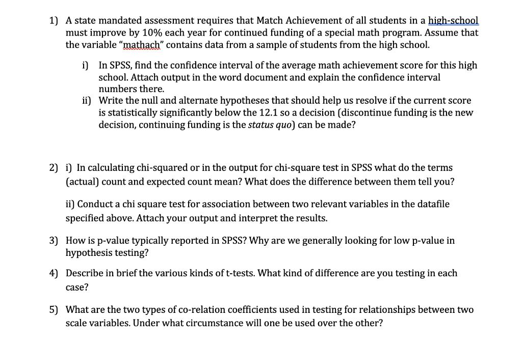 1) A state mandated assessment requires that Match | Chegg.com