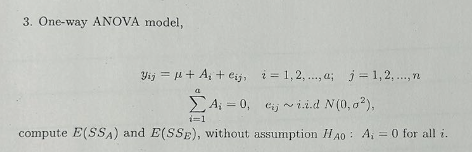Solved 3. One-way ANOVA model, | Chegg.com
