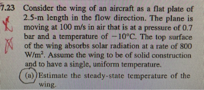 Solved 7.23 Consider the wing of an aircraft as a flat plate | Chegg.com