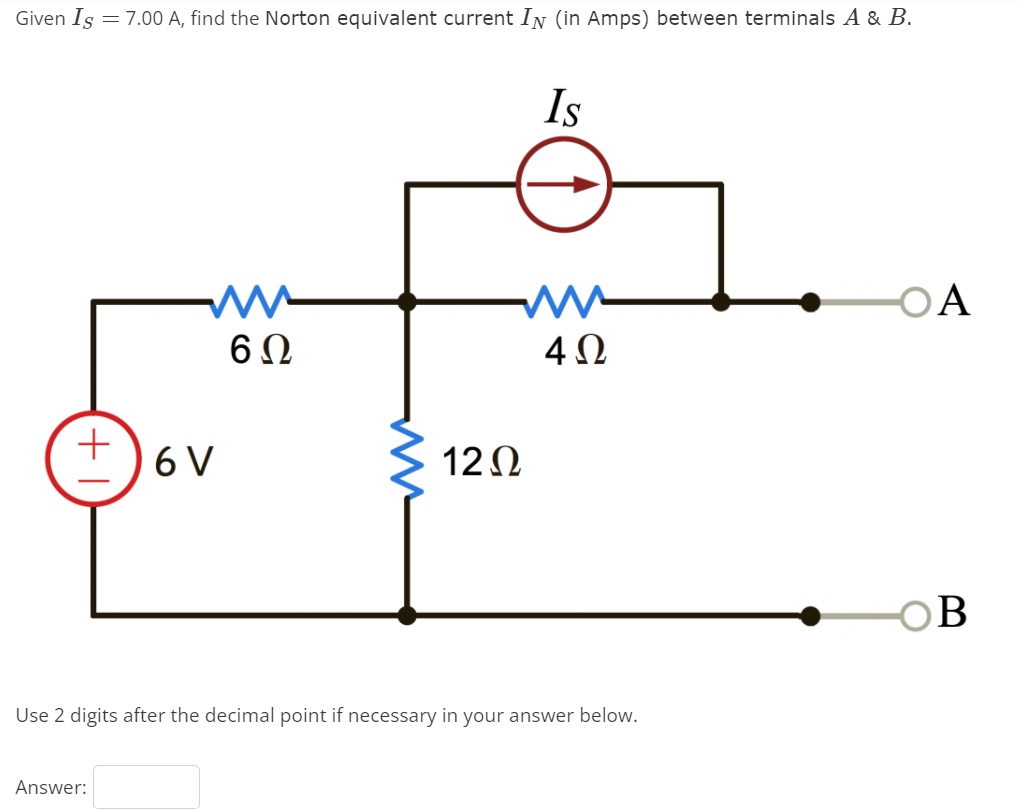 Solved Given Is = 7.00 A, find the Norton equivalent current | Chegg.com